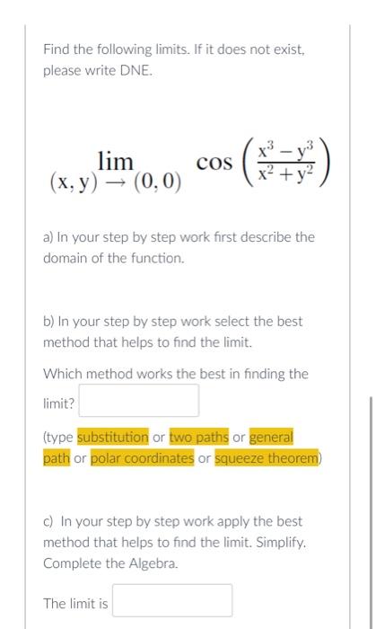 Solved Find the following limits. If it does not exist, | Chegg.com