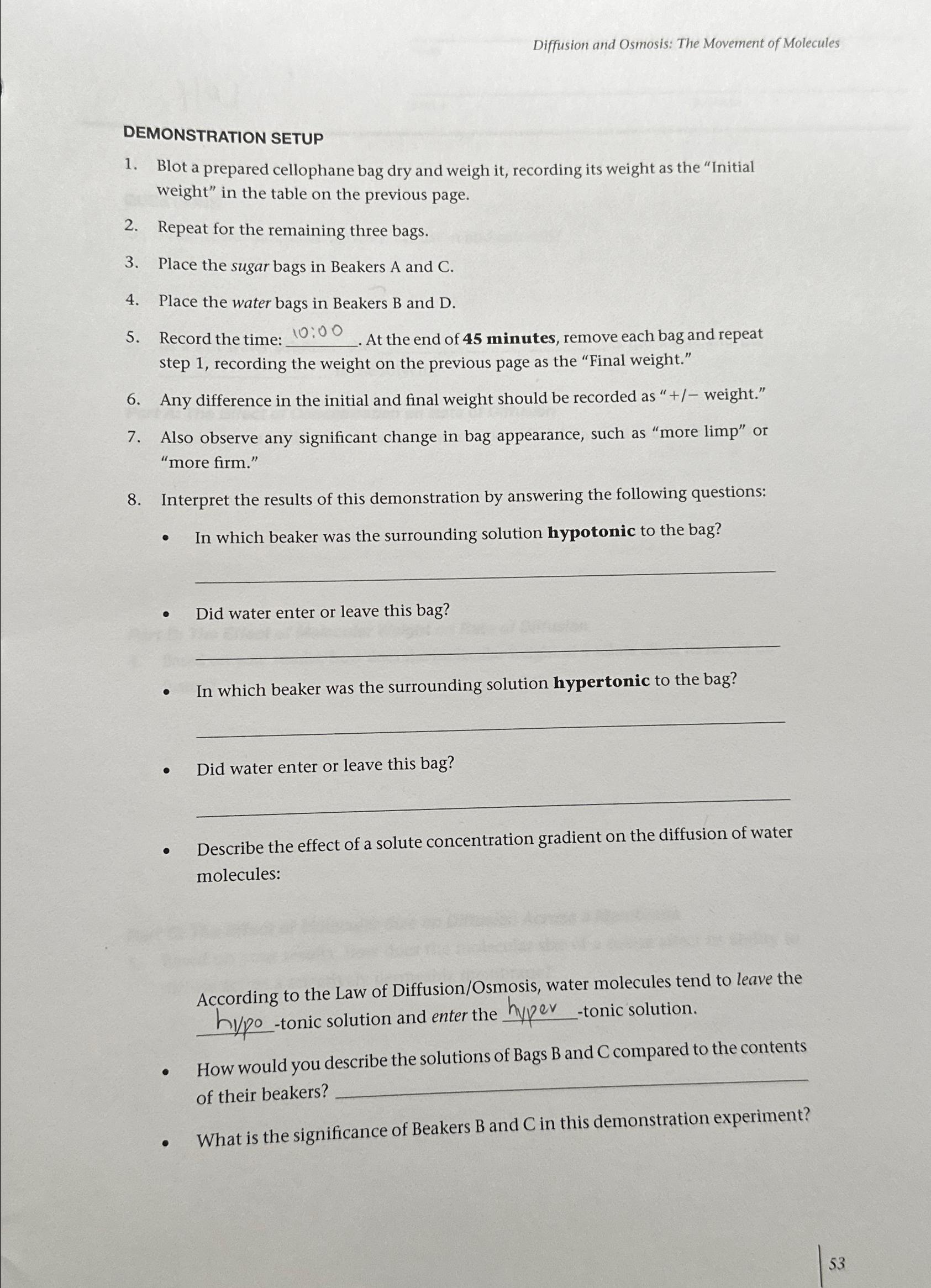 Solved Diffusion and Osmosis: The Movement of | Chegg.com