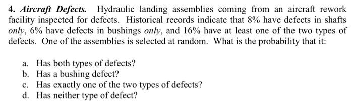 Solved 4. Aircraft Defects. Hydraulic landing assemblies | Chegg.com