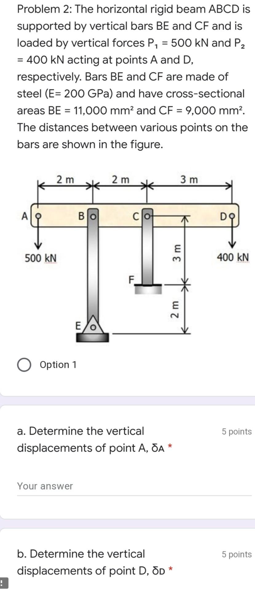 Solved Problem 2: The horizontal rigid beam ABCD is | Chegg.com