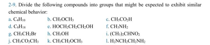 Solved 2-9. Divide the following compounds into groups that | Chegg.com