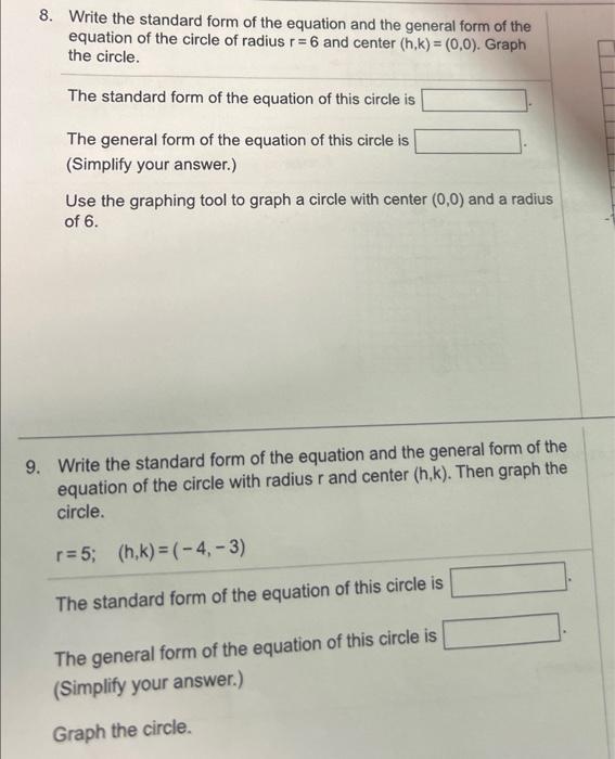 8. Write the standard form of the equation and the | Chegg.com