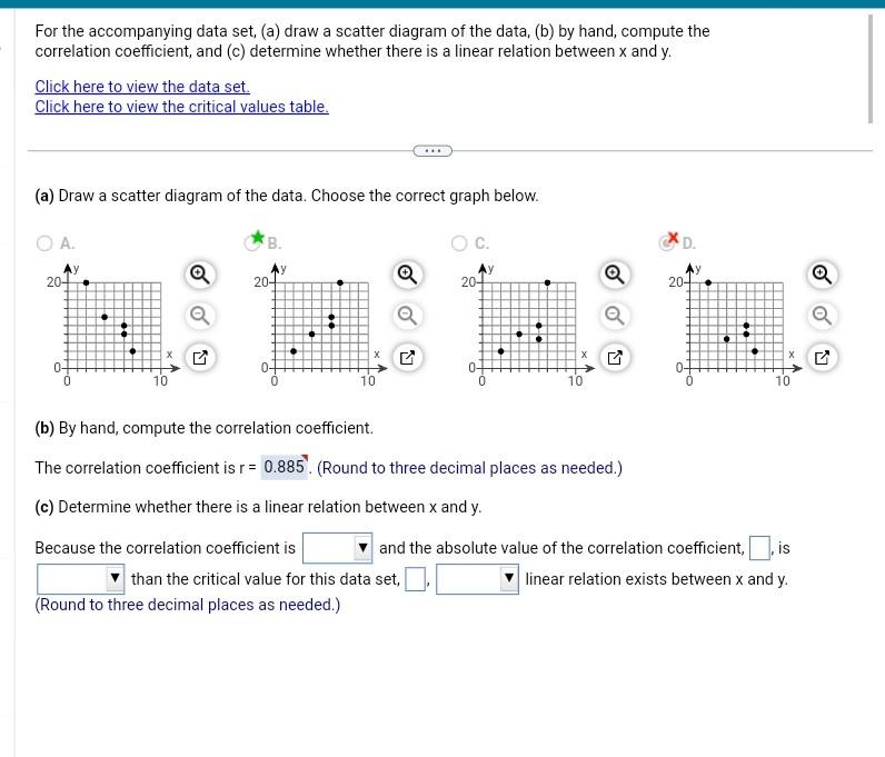 Solved For the accompanying data set, (a) draw a scatter | Chegg.com