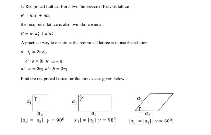 Solved 1. Reciprocal Lattice: For a two dimensional Bravais | Chegg.com