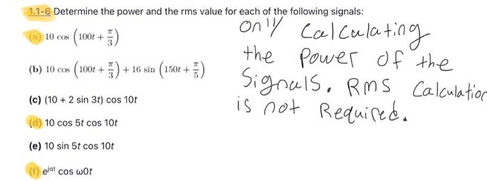 Solved 1.1-6 Determine the power and the rms value for each | Chegg.com