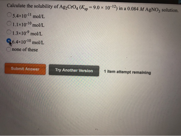 Solved Calculate the solubility of Ag CrO4 (Ksp = 9.0 × | Chegg.com