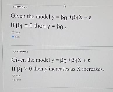 Solved QUESTION 1\\nGiven the model y=\\\\beta _(0)+\\\\beta | Chegg.com