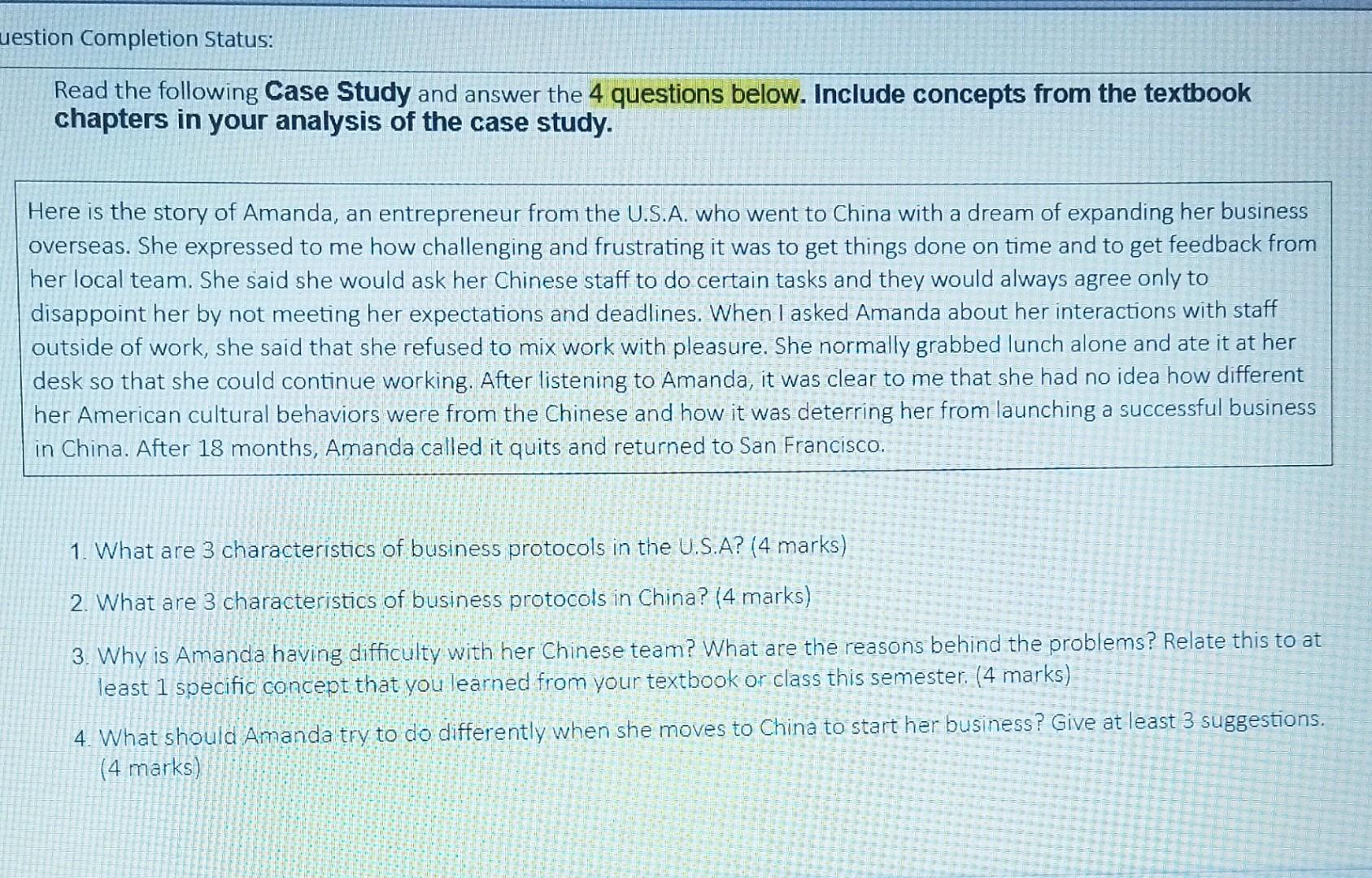 Solved uestion Completion Status: Read the following Case | Chegg.com