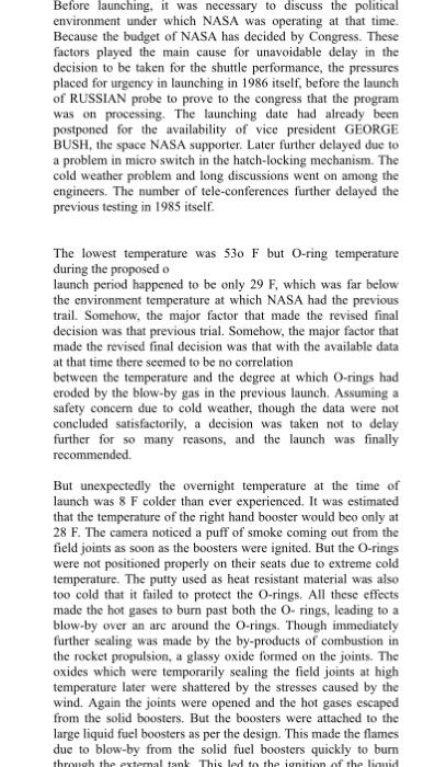 Solved THE CHALLENGER CASE STUDY The world has known about | Chegg.com