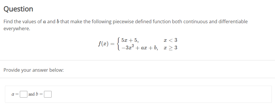 Solved Find the valuesQuestionFind the values of a and b | Chegg.com