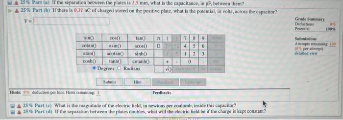 Solved (14\%) Problem 6: Consider a parallel-plate capacitor | Chegg.com