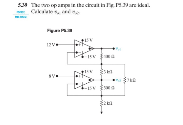 Solved 5.39 ﻿The two op amps in the circuit in Fig. P5.39 | Chegg.com