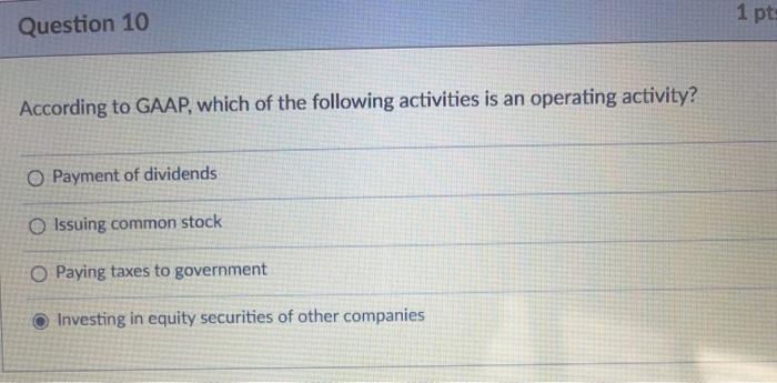 Solved 1 pt: Question 10 According to GAAP, which of the | Chegg.com