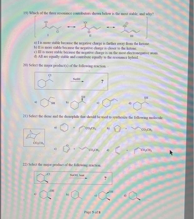 Solved 19) Which of the three resonance contributors shown | Chegg.com