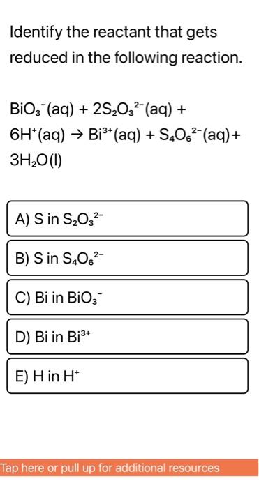 Solved Identify the reactant that gets reduced in the | Chegg.com