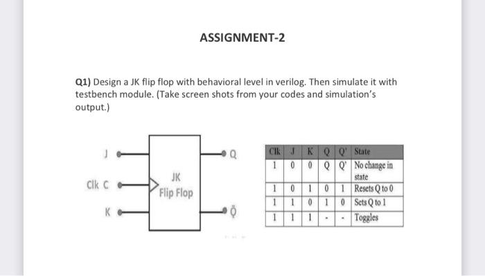 Solved Q1) Design a JK flip flop with behavioral level in | Chegg.com