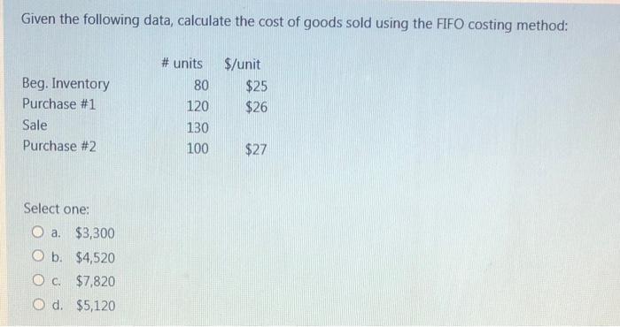 Solved Given the following data, calculate the cost of goods | Chegg.com