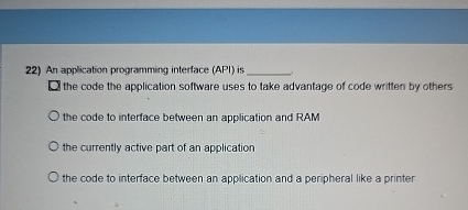 Solved Ar application programming interface (API) ﻿is ﻿the | Chegg.com