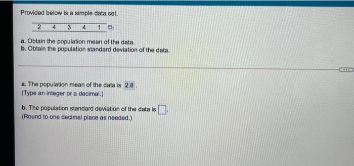 Solved Provided below is a simple data set. 2 4 3 4 a. | Chegg.com