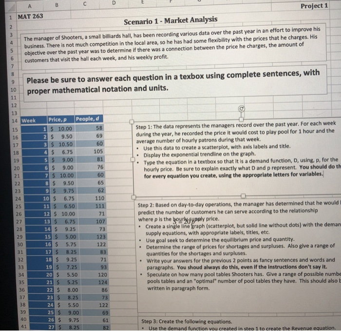B D 1 2 3 А с MAT 263 Project 1 Scenario 1 - | Chegg.com