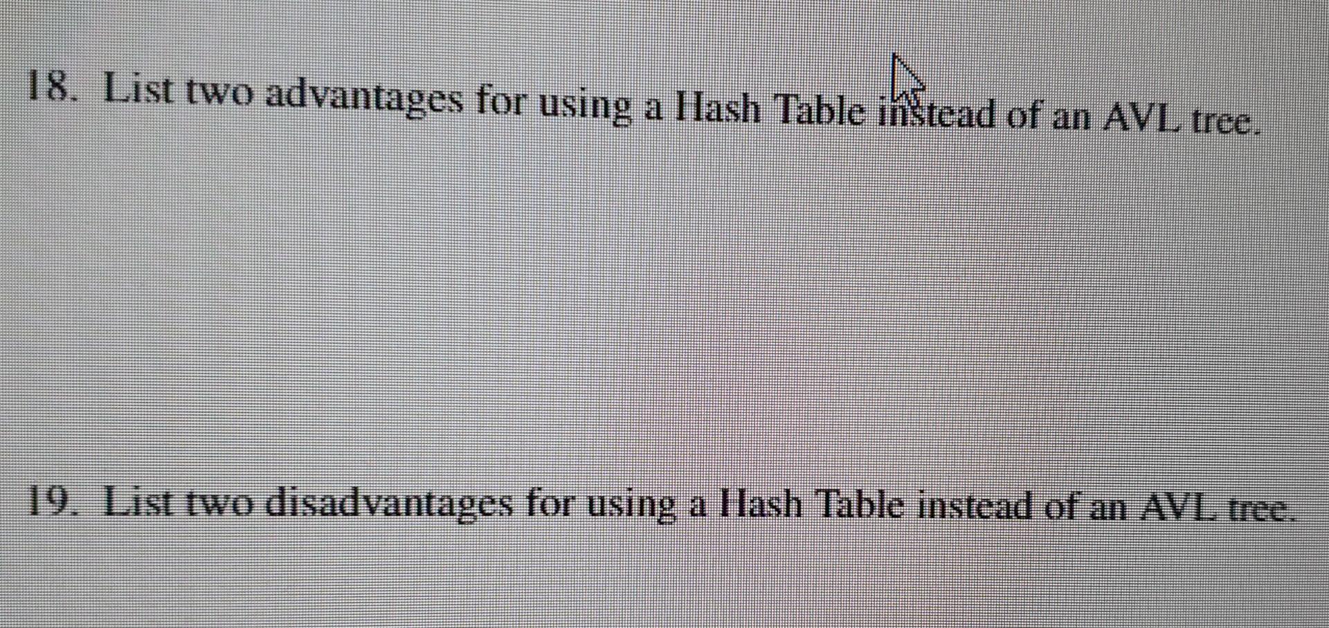 Solved 18. List two advantages for using a llash Table | Chegg.com