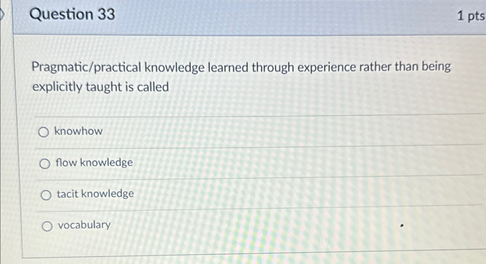 Solved Question 331ptsPragmatic/practical knowledge learned | Chegg.com