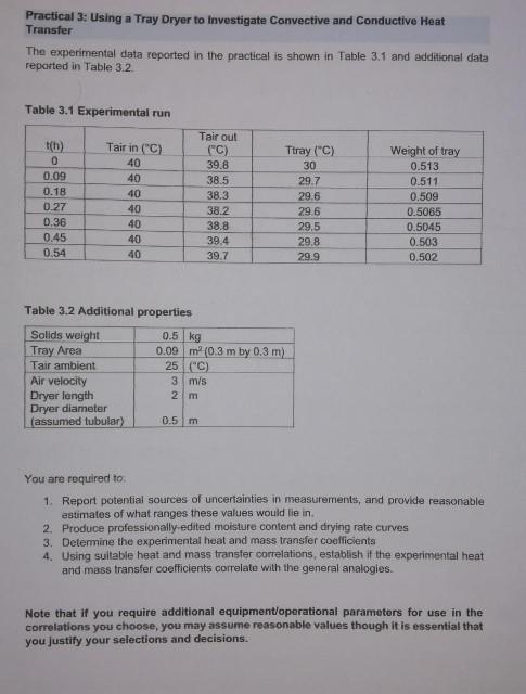 Practical 3: Using a Tray Dryer to investigate | Chegg.com