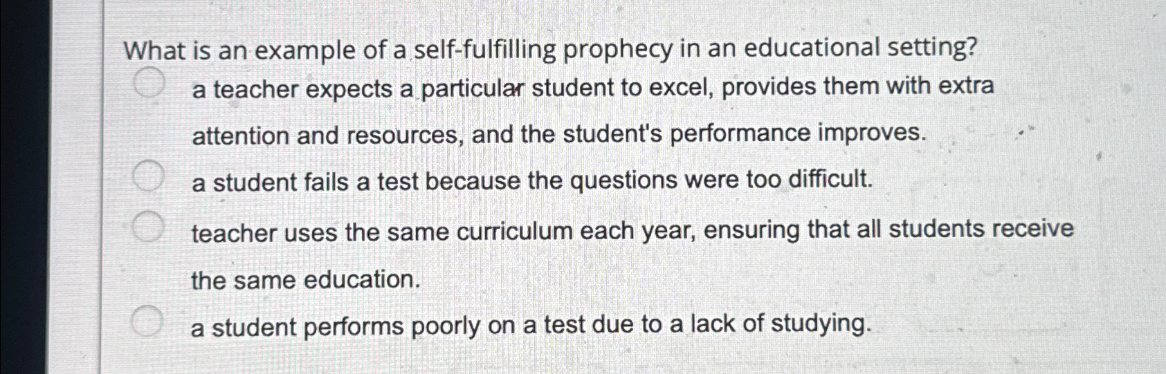 Solved What is an example of a self-fulfilling prophecy in | Chegg.com