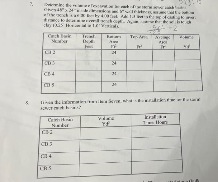 Solved 7. 2x3-12 Determine the volume of excavation for each | Chegg.com