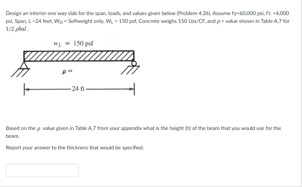 Design an ﻿interior one way slab for the span, loads, | Chegg.com
