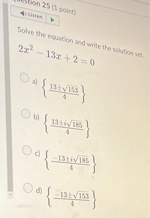 Solved Solve the equation and write the solution set. | Chegg.com