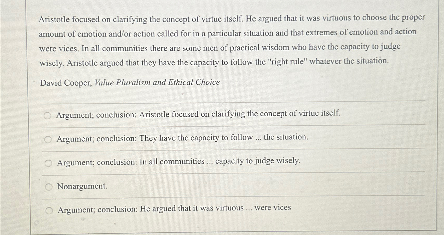 Solved Aristotle focused on clarifying the concept of virtue | Chegg.com