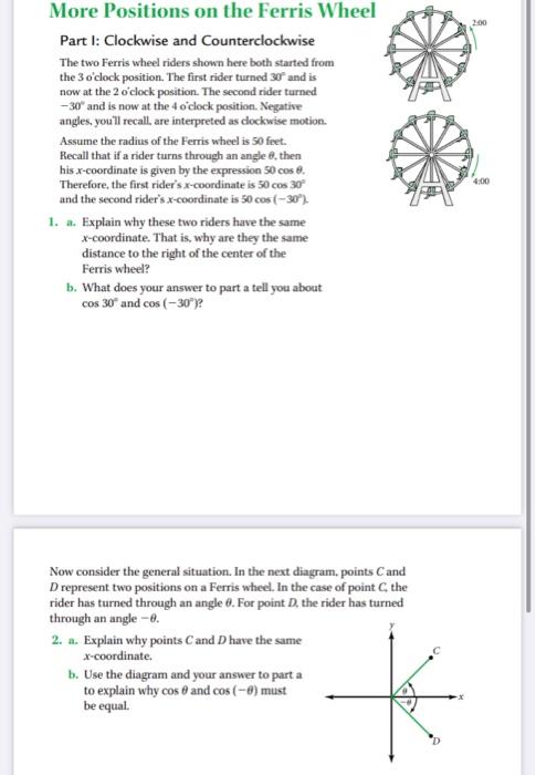 Solved 2:00 More Positions on the Ferris Wheel Part I: | Chegg.com
