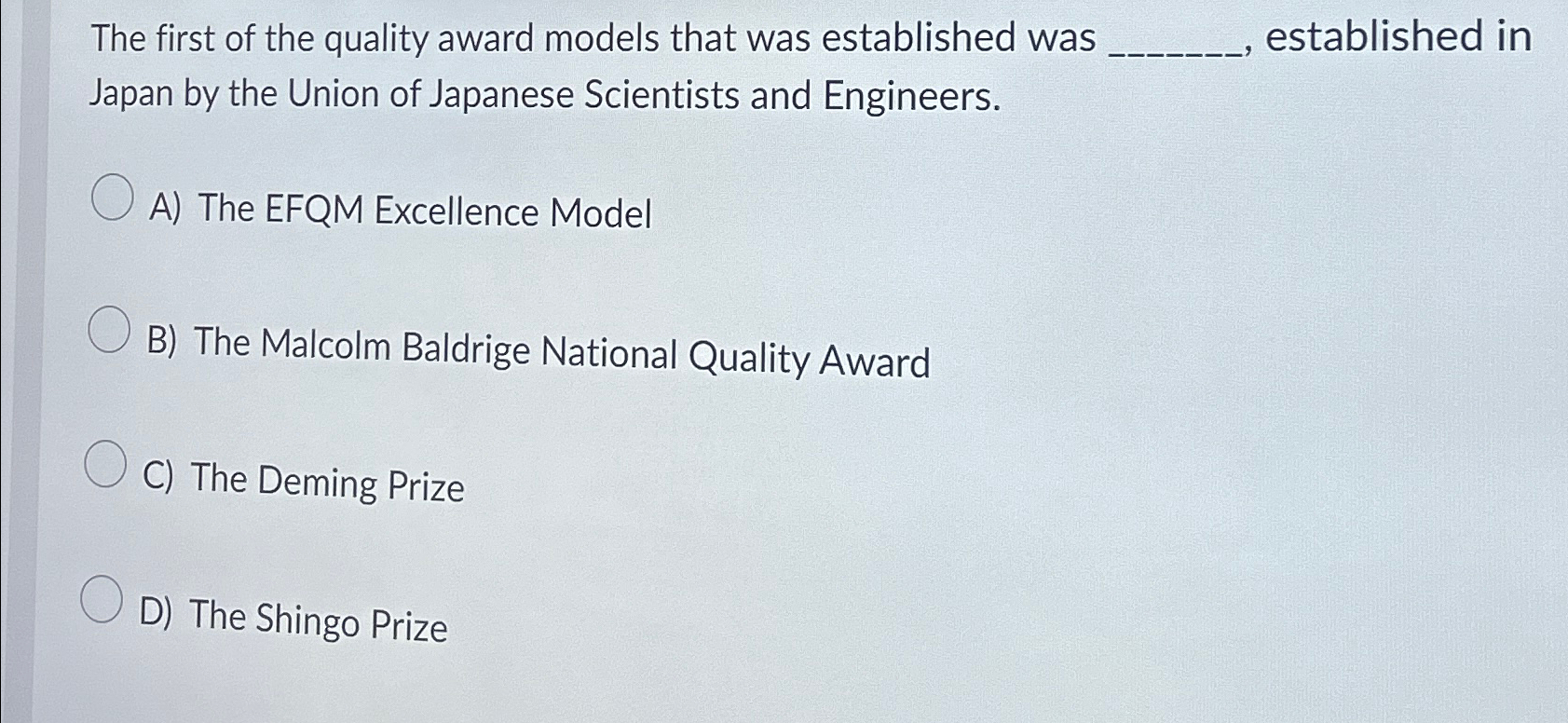 Solved The first of the quality award models that was | Chegg.com