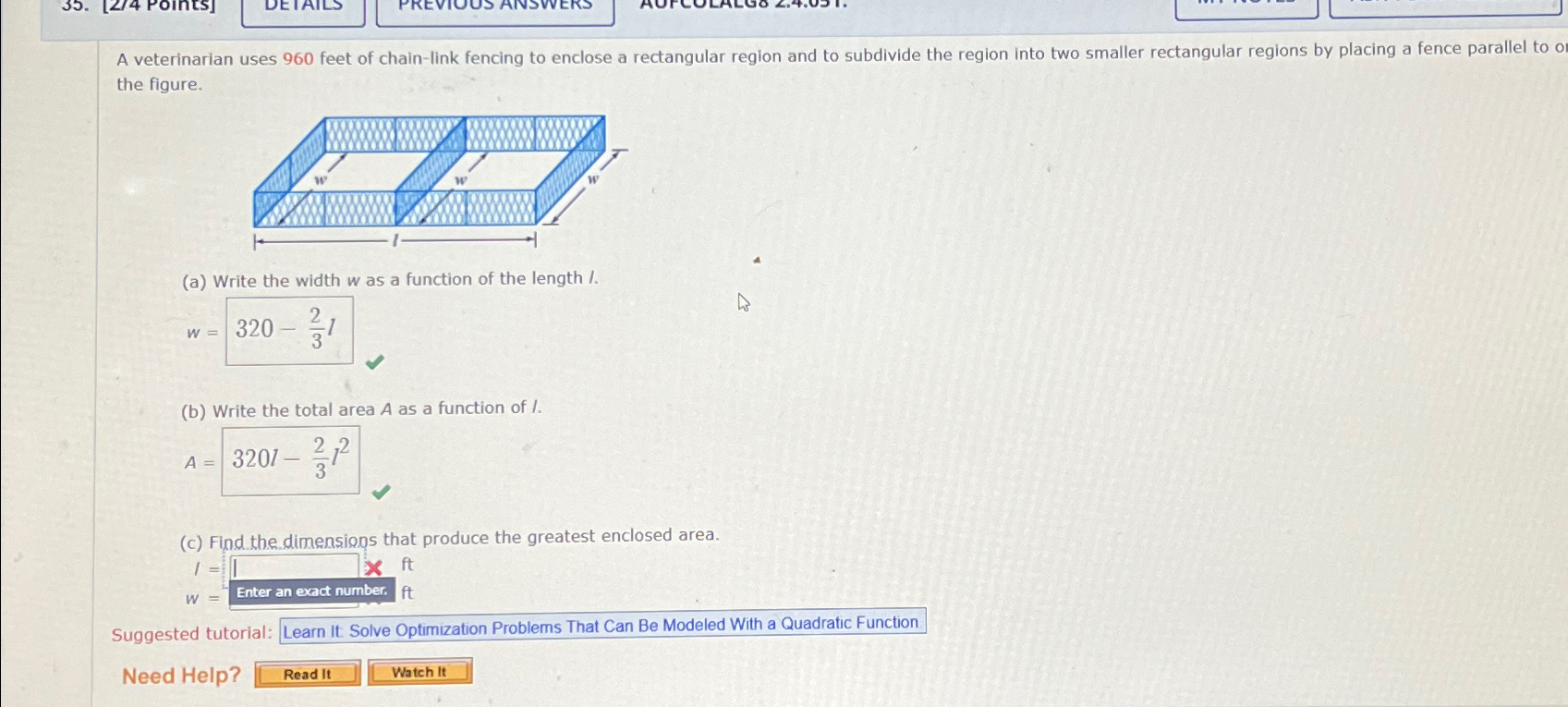 Solved A veterinarian uses 960 ﻿feet of chain-link fencing | Chegg.com