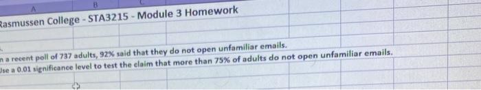 Solved B Rasmussen College - STA3215 - Module 3 Homework na | Chegg.com