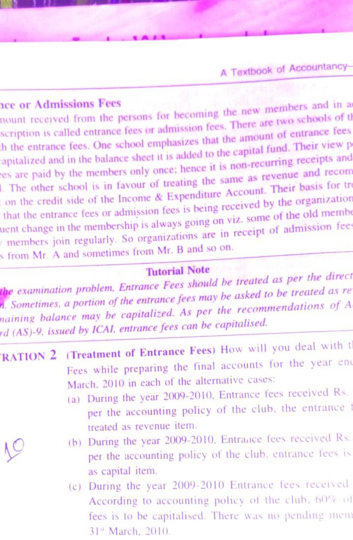 Solved A Textbook of Accountancy- nce or Admissions Fees | Chegg.com