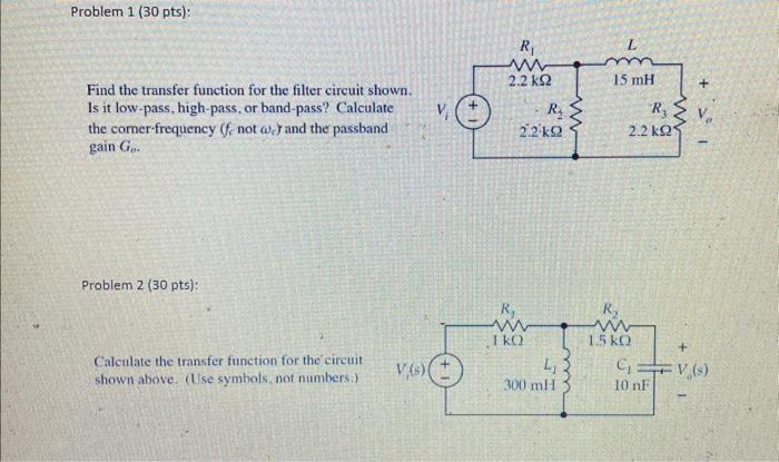 Solved Find the transfer function for the filter circuit | Chegg.com