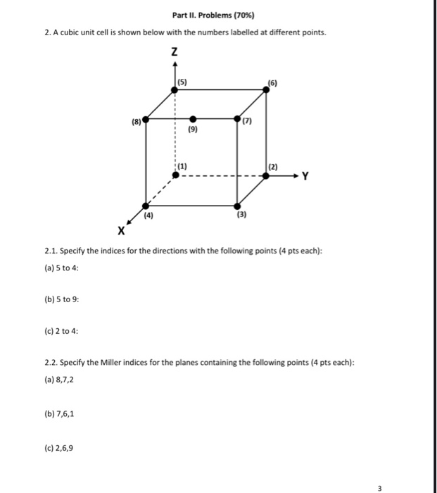 Solved Part II. Problems (70%) 2. A cubic unit cell is shown | Chegg.com
