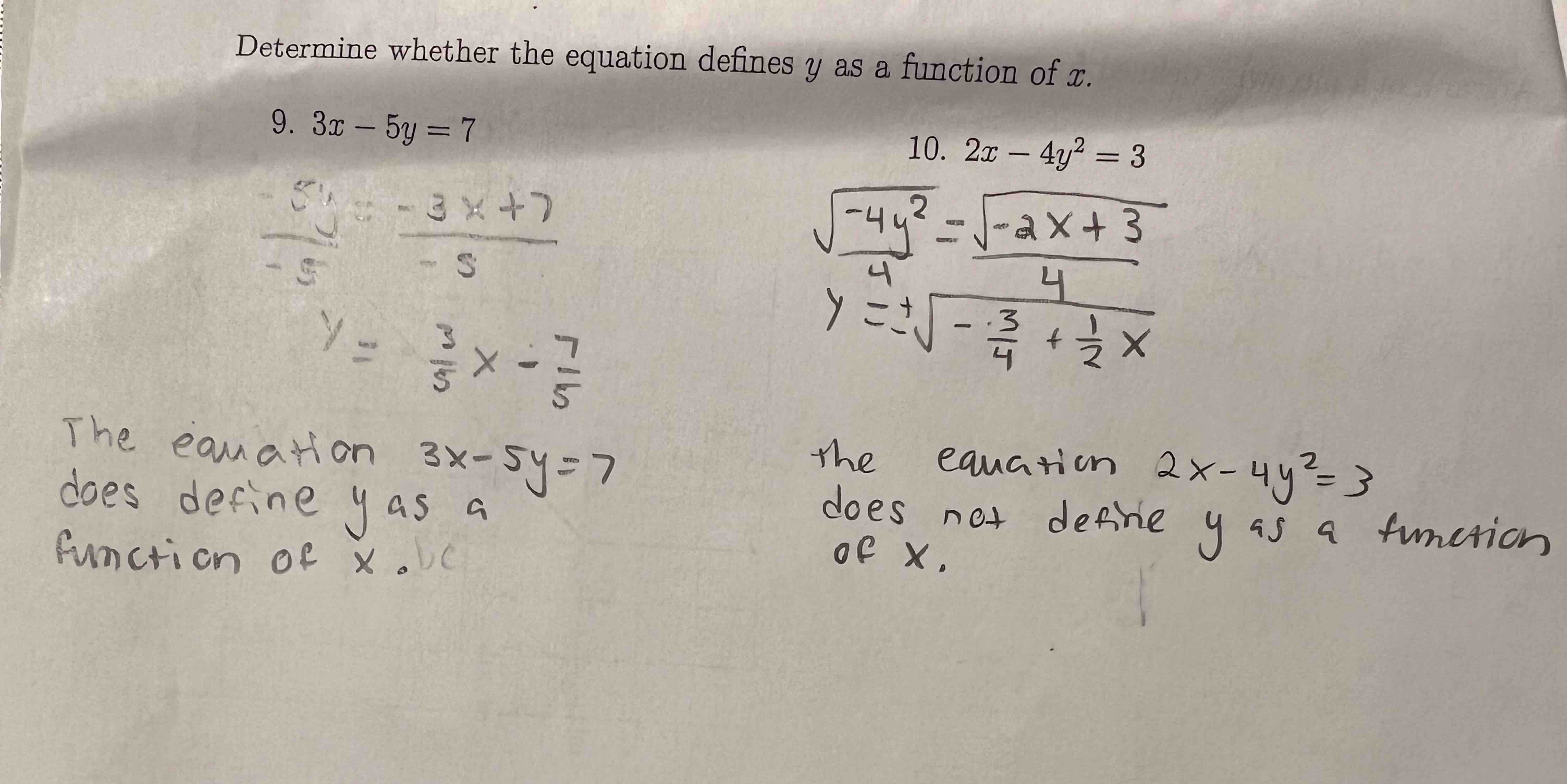 Solved Determine whether the equation defines y ﻿as a | Chegg.com