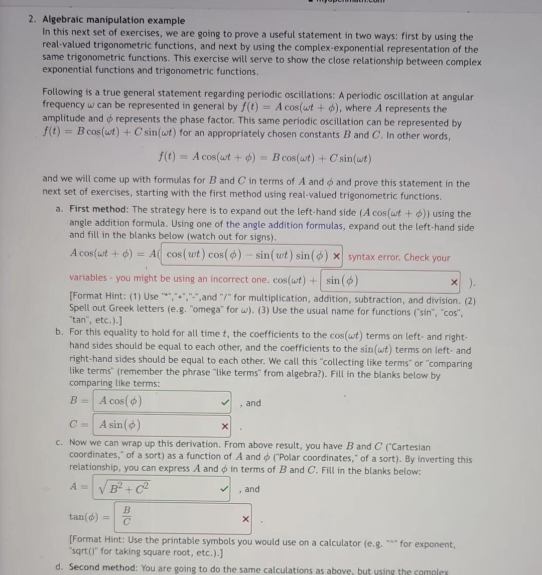 Solved 2. Algebraic manipulation example In this next set of | Chegg.com