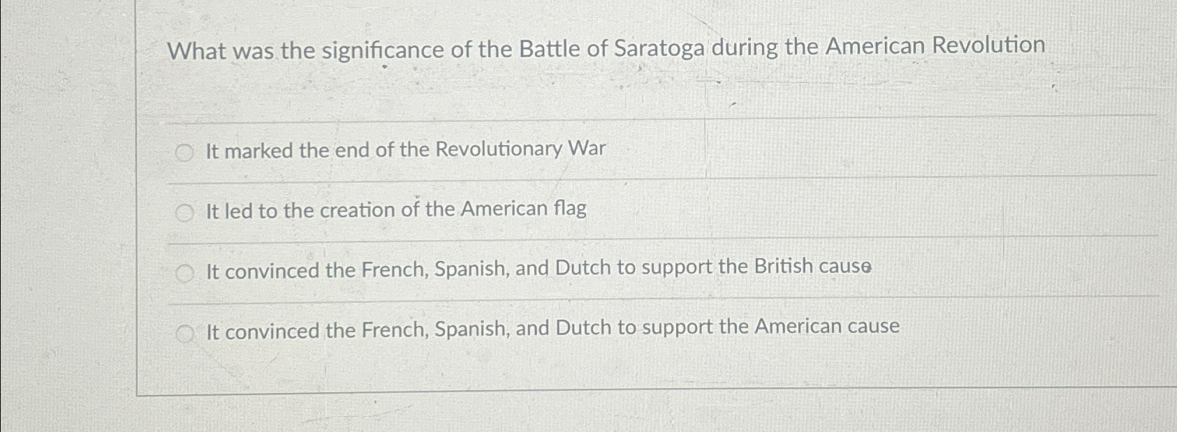 Solved What was the significance of the Battle of Saratoga | Chegg.com