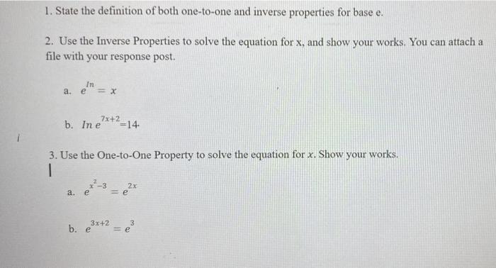 Solved 1. State the definition of both one-to-one and | Chegg.com