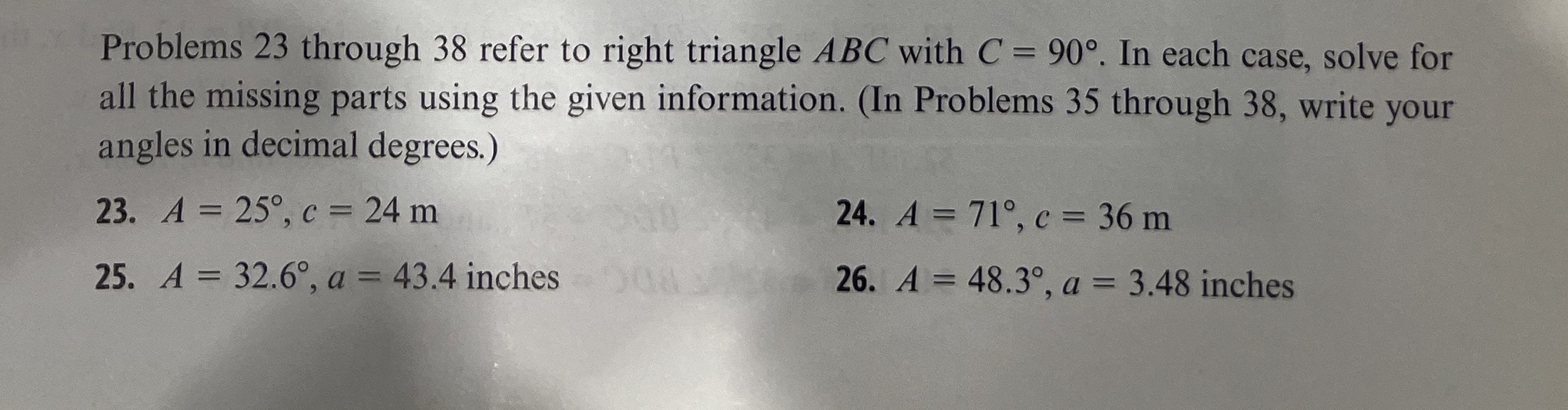 Solved Problems 23 ﻿through 38 ﻿refer to right triangle ABC | Chegg.com