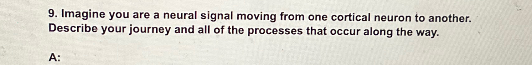 Solved Imagine you are a neural signal moving from one | Chegg.com
