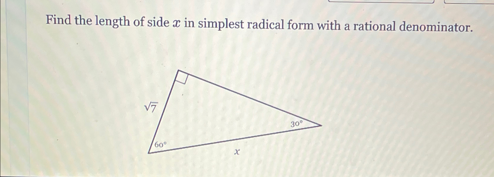 Solved Find the length of side x ﻿in simplest radical form | Chegg.com