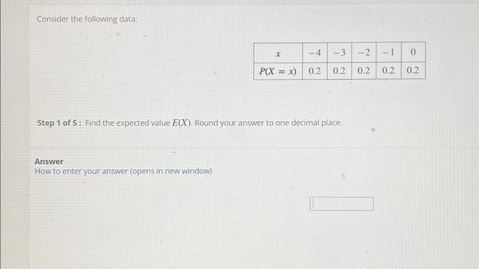 Solved Consider the following data: -4 -3 P(X = x) 0.2 0.2 | Chegg.com