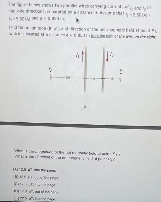 Solved The figure below shows two parallel wires carrying | Chegg.com