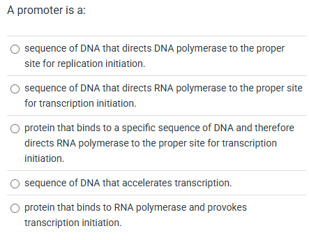 Solved A promoter is a:sequence of DNA that directs DNA | Chegg.com