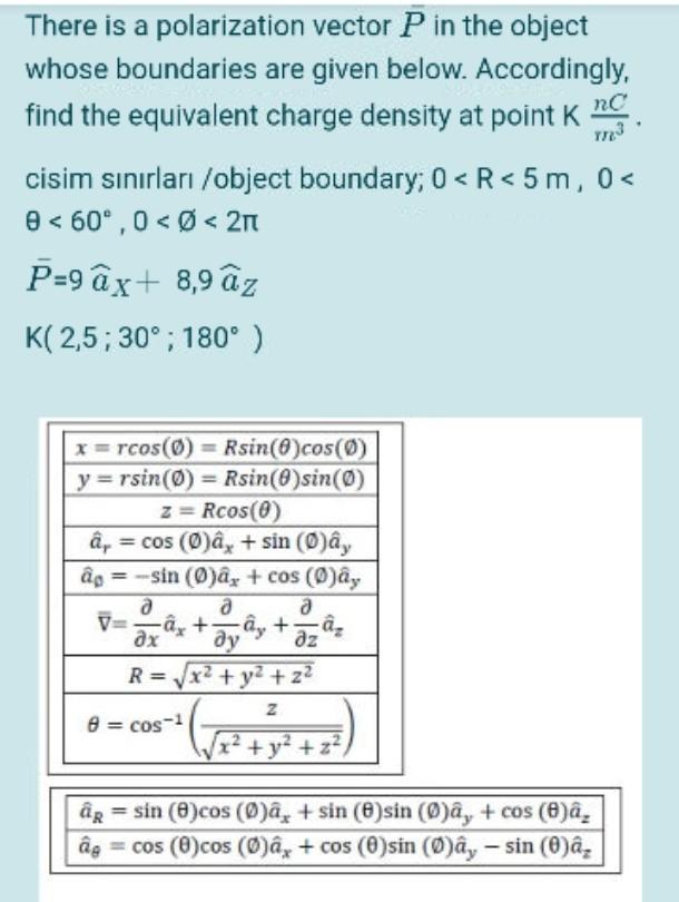Solved There is a polarization vector P in the object whose | Chegg.com